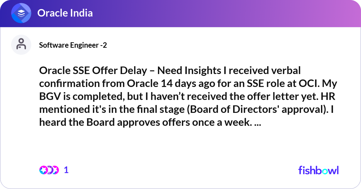 Oracle SSE Offer Delay – Need Insights I received ... | Fishbowl