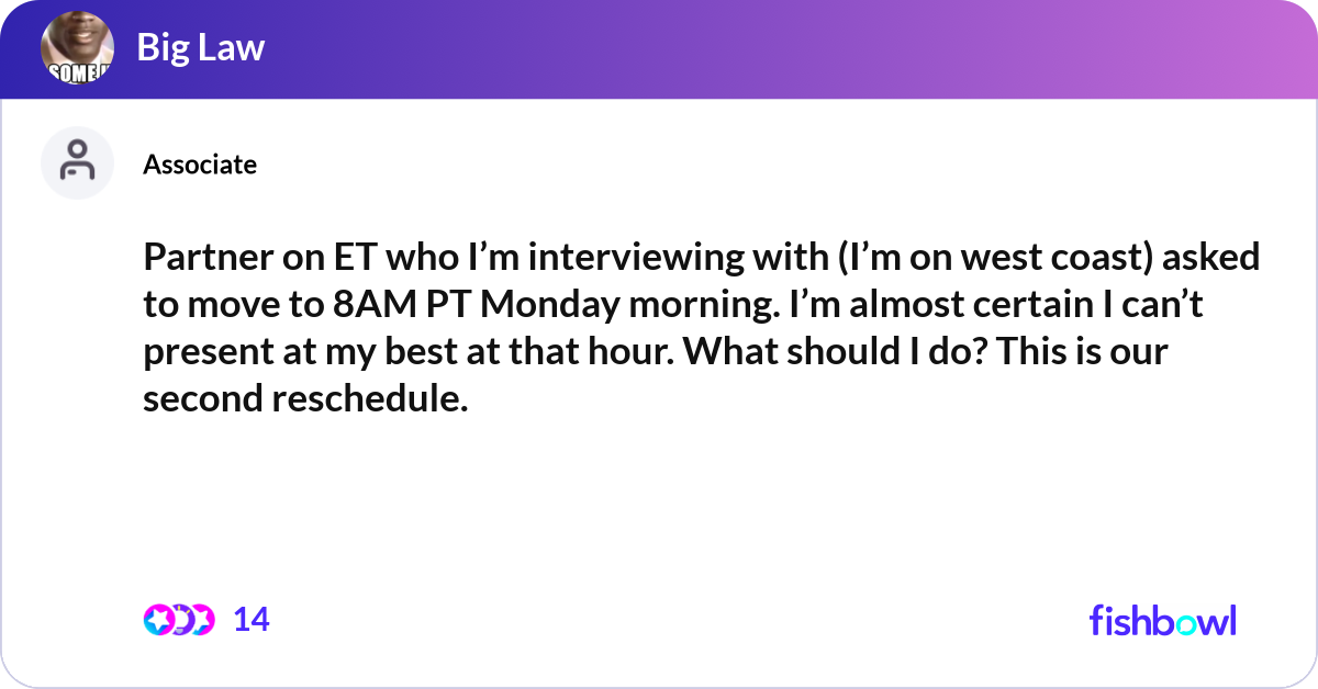 Partner on ET who I’m interviewing with (I’m on we... | Fishbowl