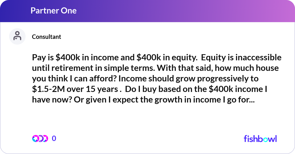 Pay is $400k in income and $400k in equity. Equit... | Fishbowl