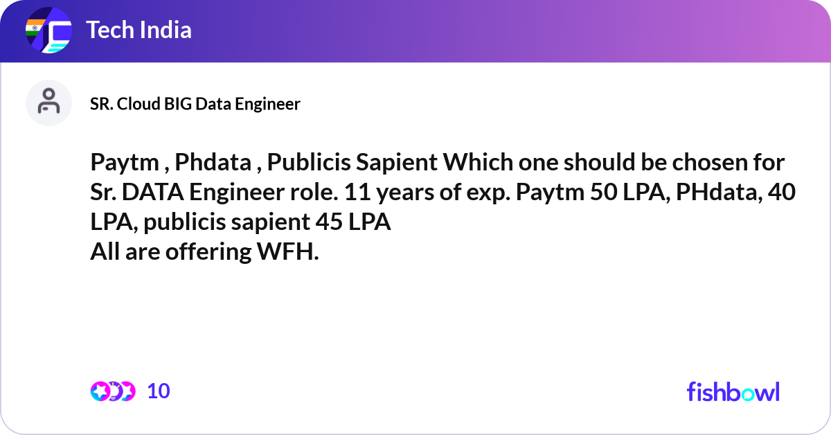 Paytm , Phdata , Publicis Sapient Which one should... | Fishbowl