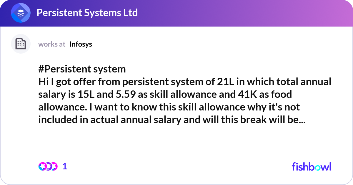 #Persistent system Hi I got offer from persistent... | Fishbowl
