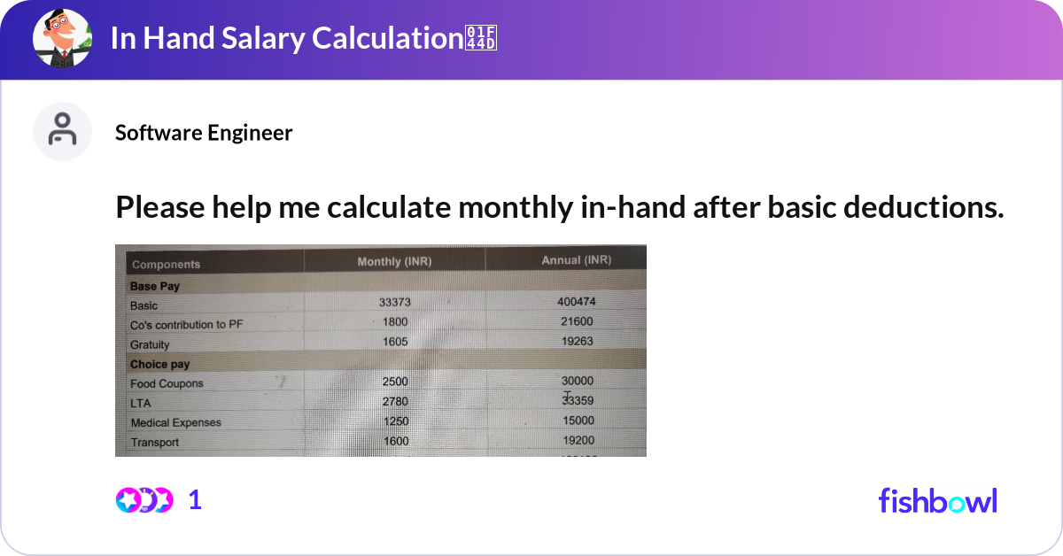 Please help me calculate monthly in-hand after bas... | Fishbowl