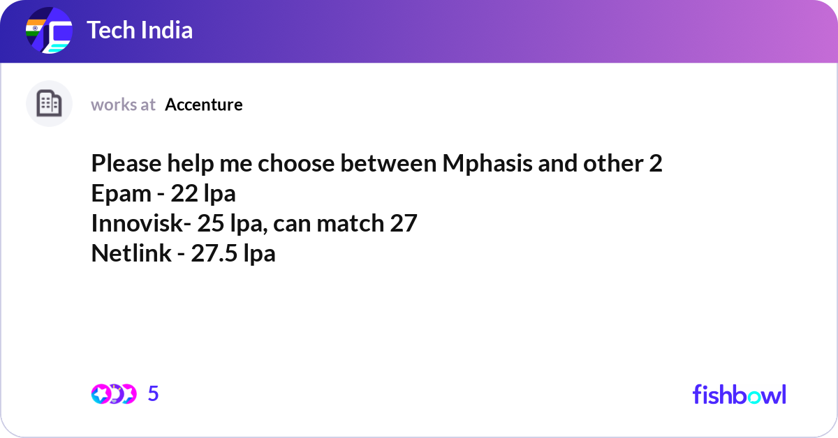 Please help me choose between Mphasis and other 2 ... | Fishbowl