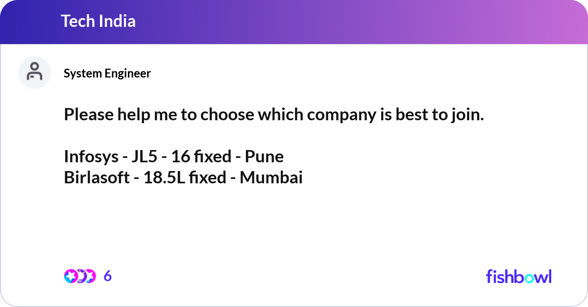 Please help me to choose which company is best to ... | Fishbowl