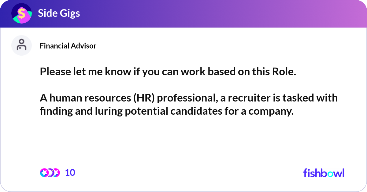 Please let me know if you can work based on this R... | Fishbowl