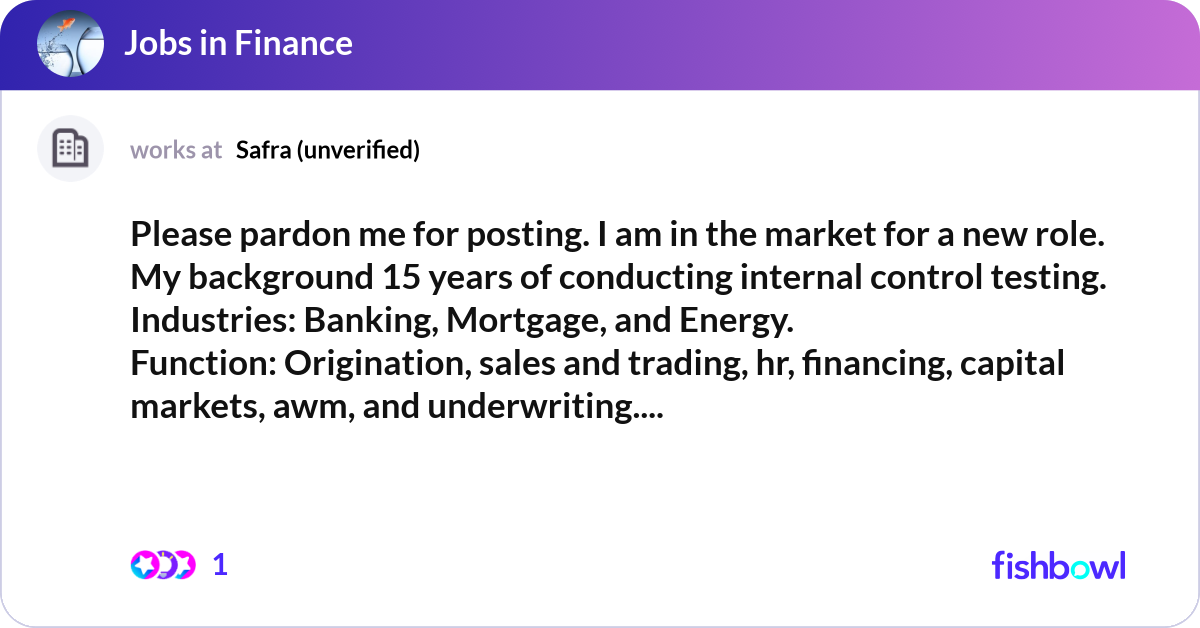 Please pardon me for posting. I am in the market f... | Fishbowl