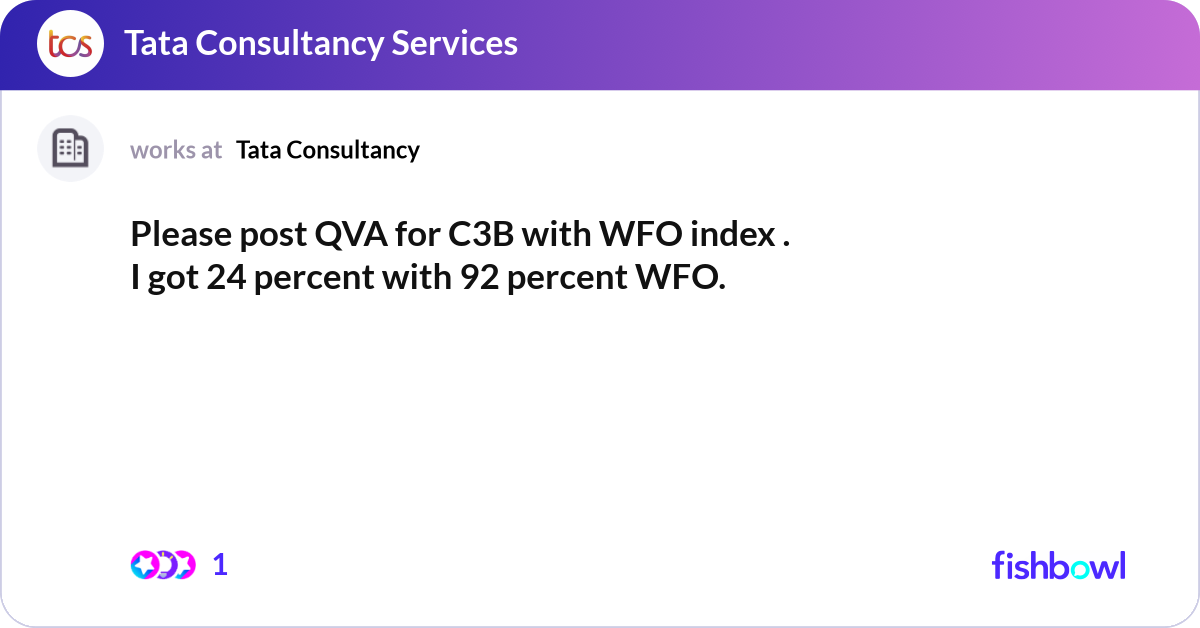 Please post QVA for C3B with WFO index . I got 24 ... | Fishbowl
