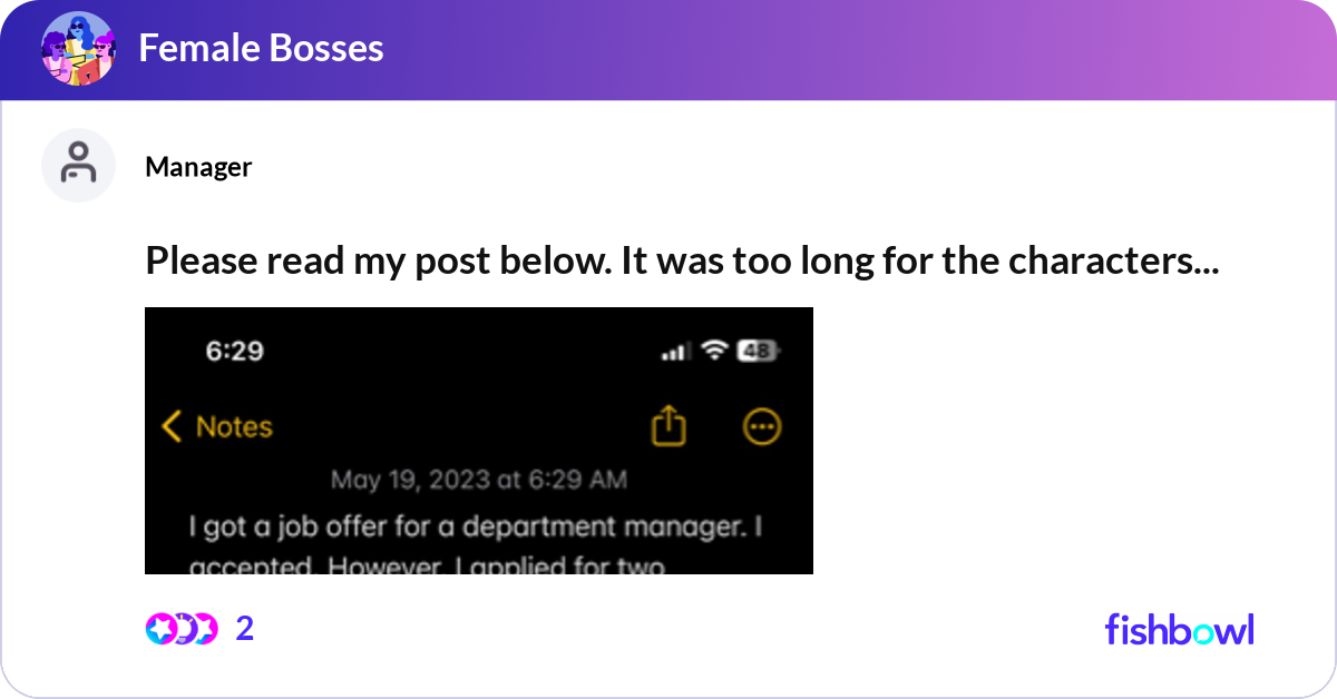 Please read my post below. It was too long for the... | Fishbowl