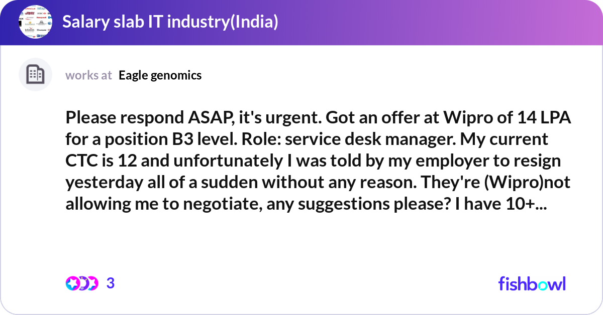 Please respond ASAP, it's urgent. Got an offer at ... | Fishbowl