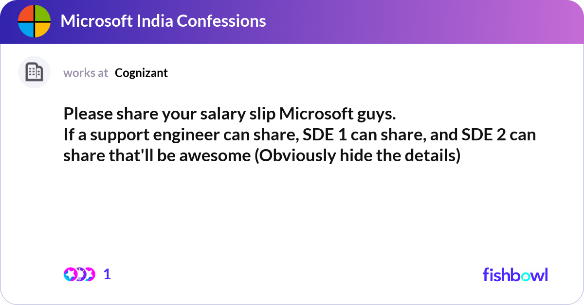 Please share your salary slip Microsoft guys. If a... | Fishbowl