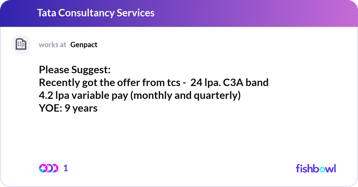 Please Suggest: Recently got the offer from tcs - ... | Fishbowl
