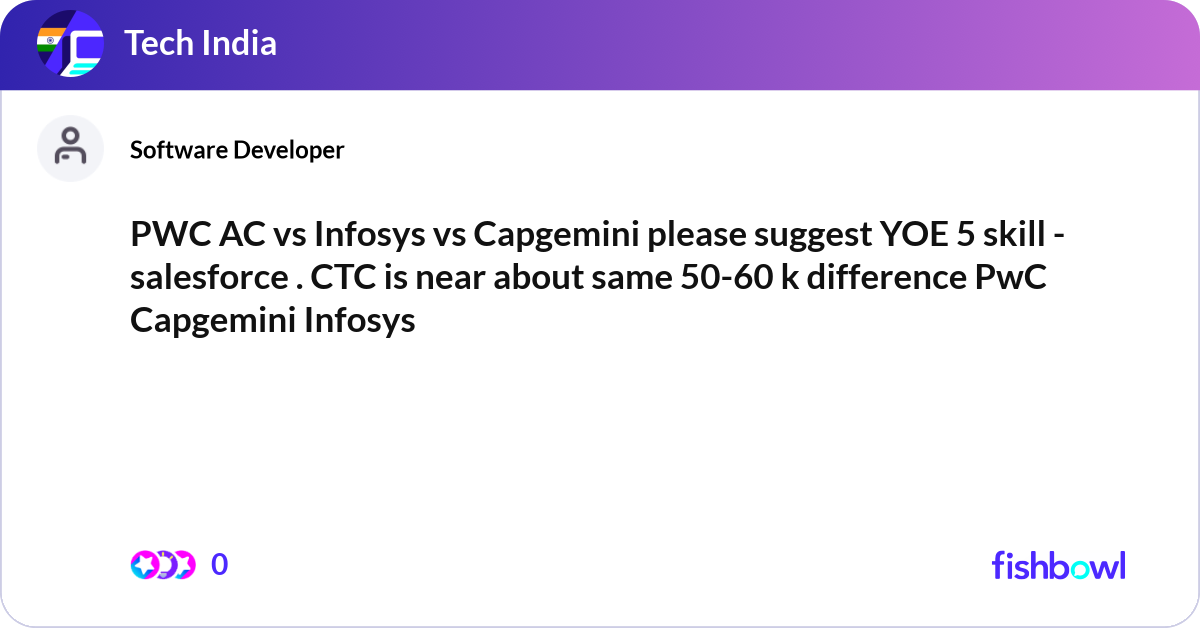 PWC AC vs Infosys vs Capgemini please suggest YOE ... | Fishbowl