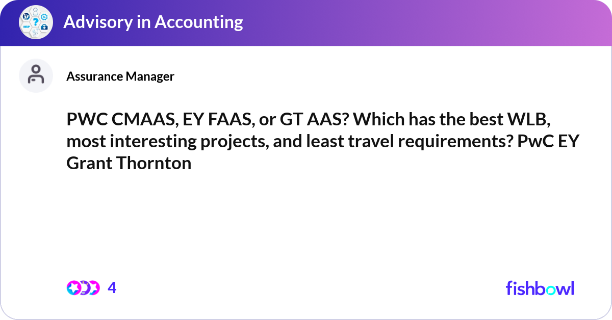 PWC CMAAS, EY FAAS, or GT AAS? Which has the best ... | Fishbowl