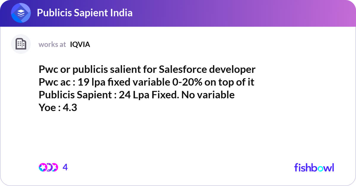 Pwc or publicis salient for Salesforce developer P... | Fishbowl