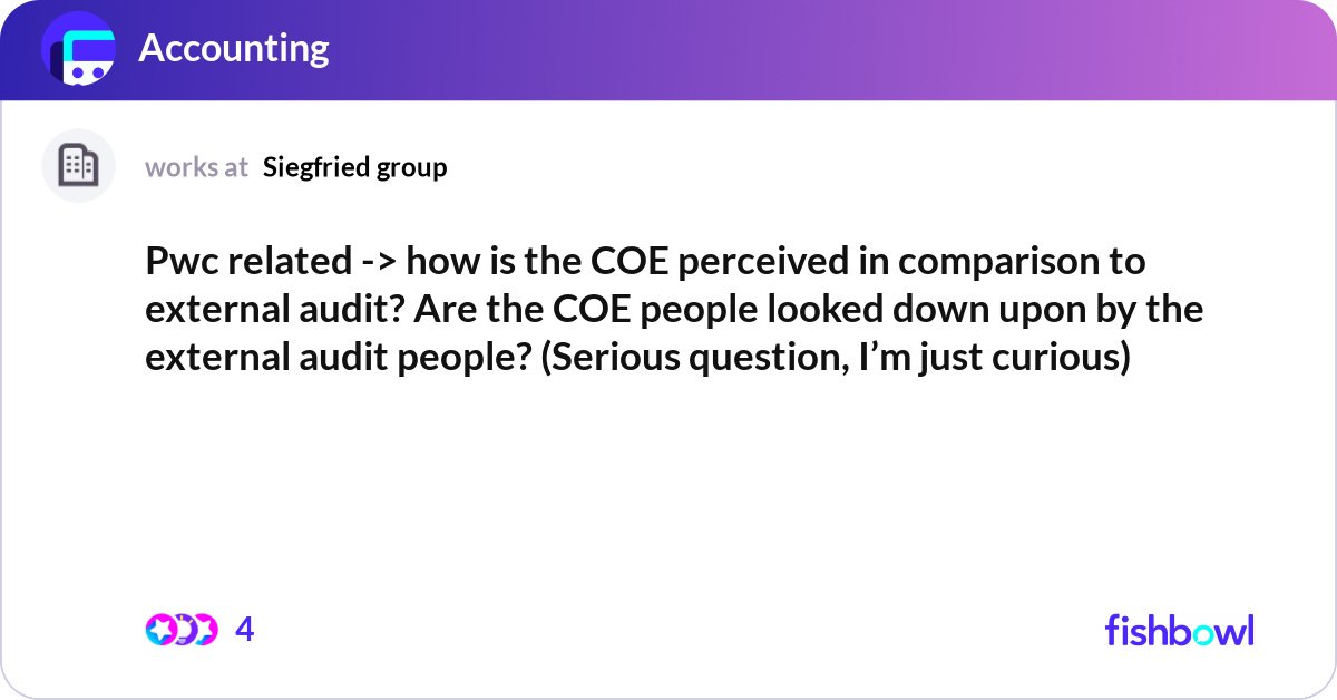 Pwc related -> how is the COE perceived in compari... | Fishbowl