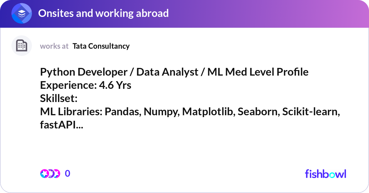 Python Developer / Data Analyst / ML Med Level Pro... | Fishbowl