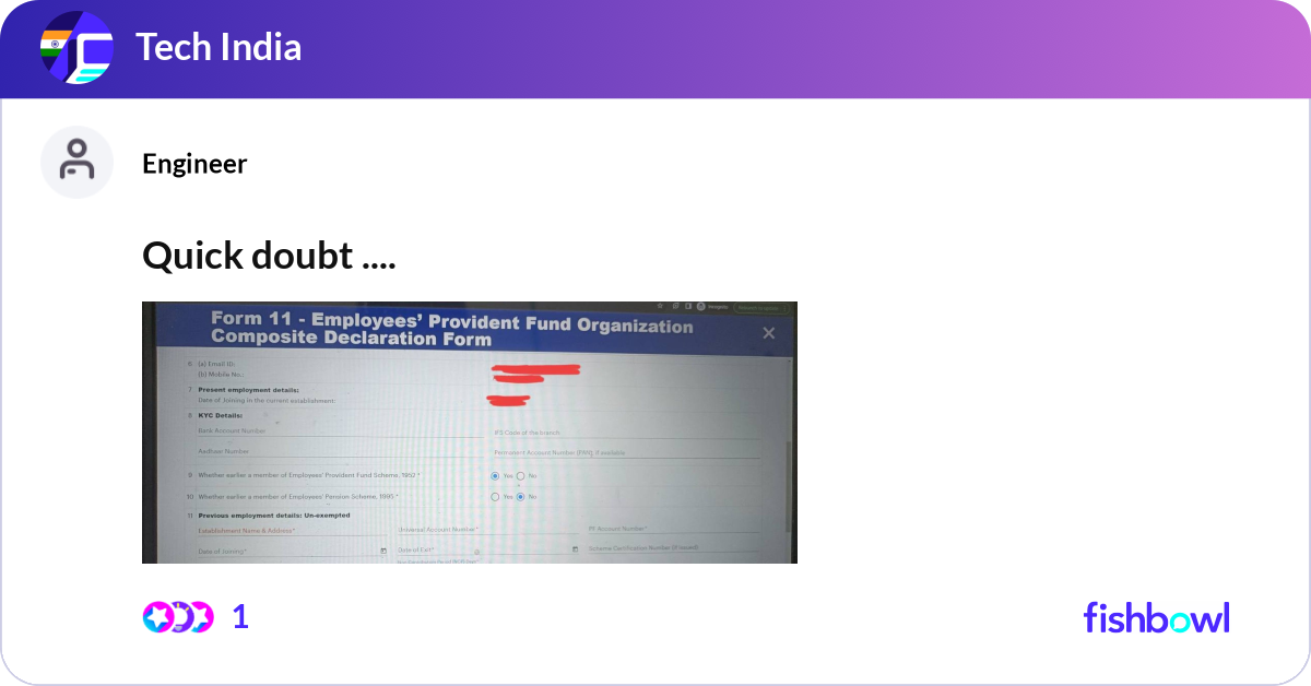 Quick doubt . I have only pf account created by EP... | Fishbowl