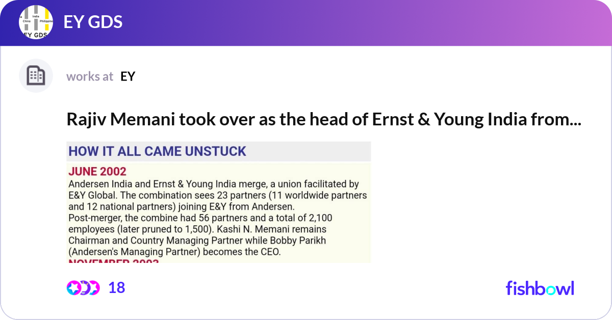 Rajiv Memani took over as the head of Ernst & Youn... | Fishbowl