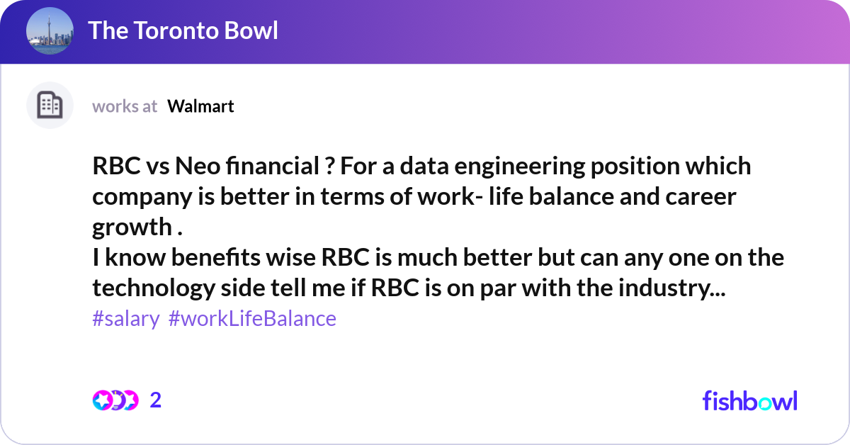 RBC vs Neo financial ? For a data engineering posi... | Fishbowl