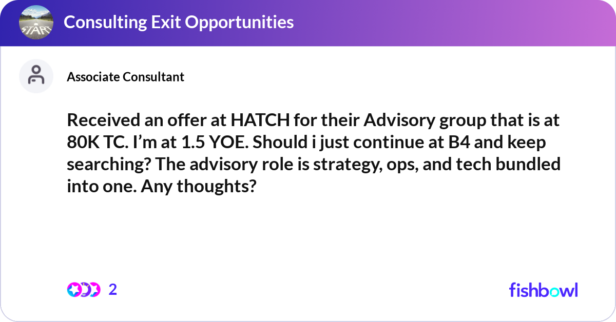 Received an offer at HATCH for their Advisory grou... | Fishbowl