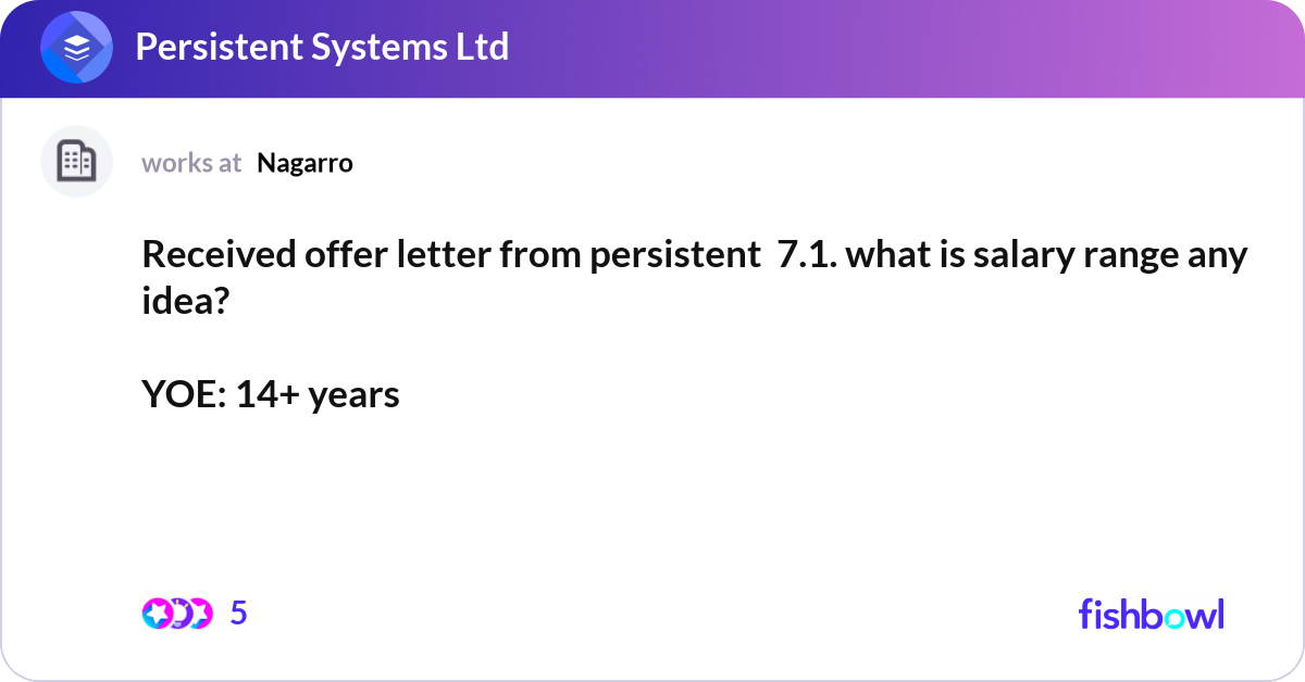 Received offer letter from persistent 7.1. what i... | Fishbowl