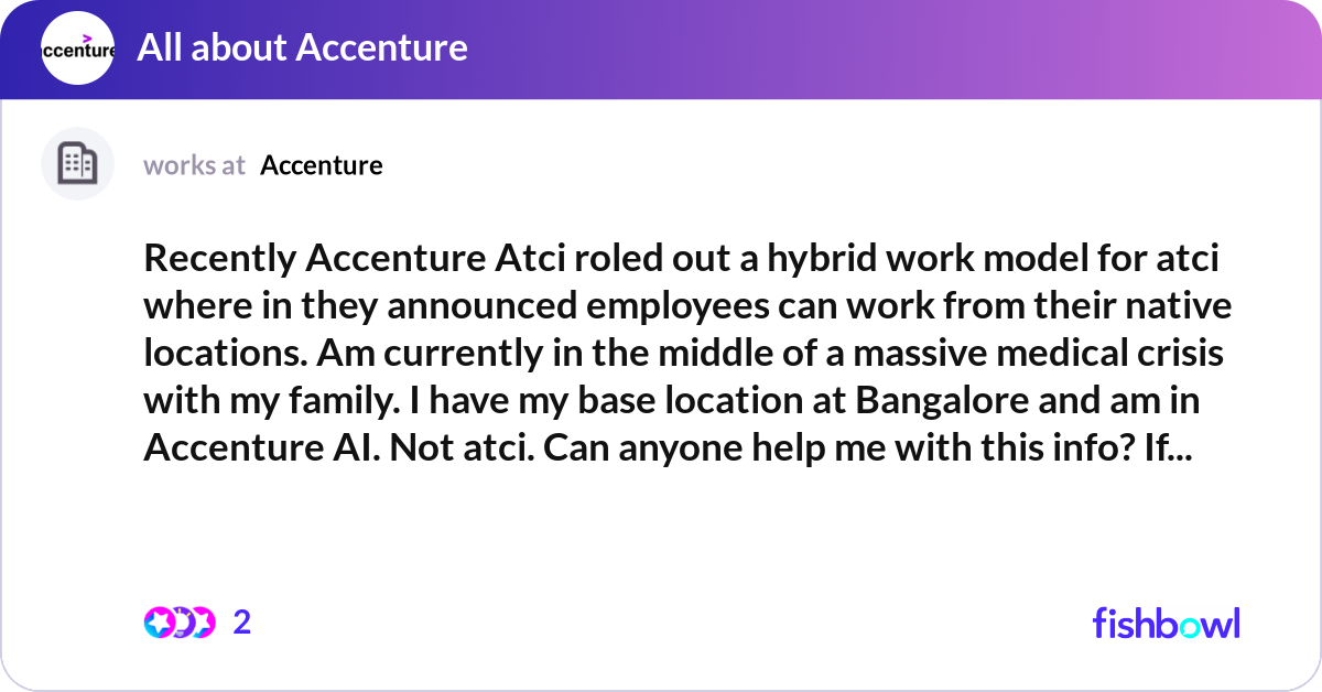 Recently Accenture Atci roled out a hybrid work mo... | Fishbowl