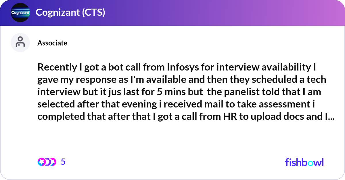 Recently I got a bot call from Infosys for intervi... | Fishbowl
