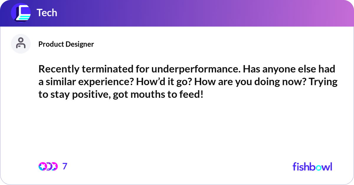 Recently terminated for underperformance. Has anyo... | Fishbowl