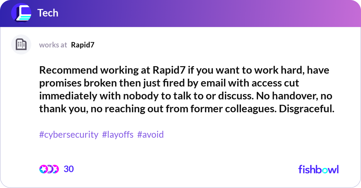 Recommend working at Rapid7 if you want to work ha... | Fishbowl