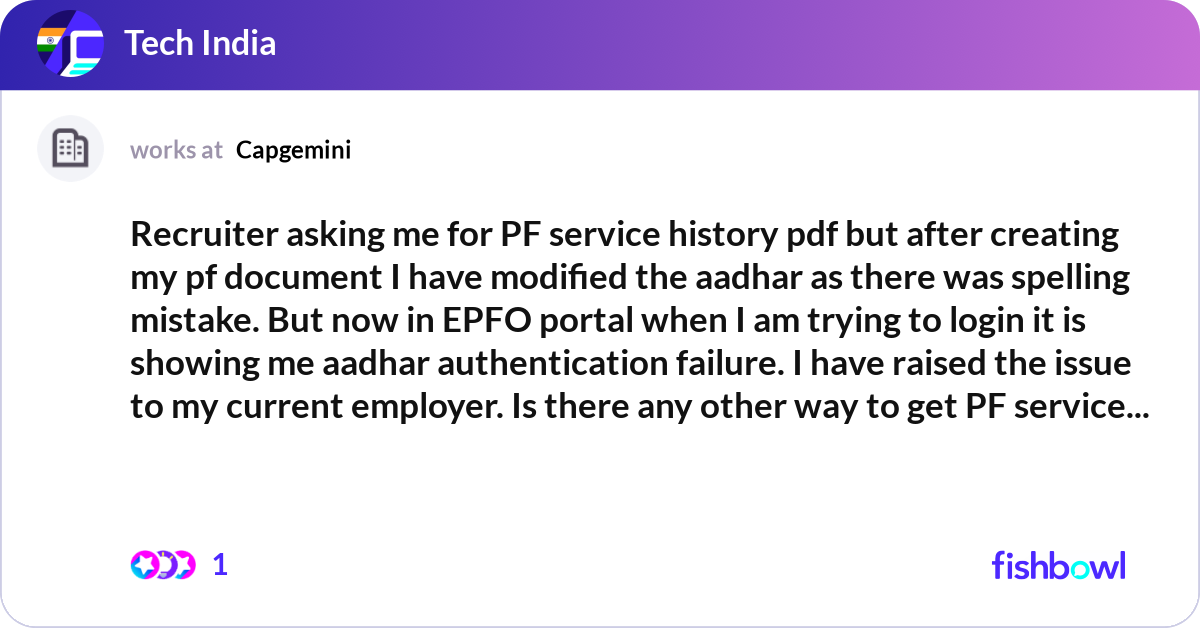 Recruiter asking me for PF service history pdf but... | Fishbowl