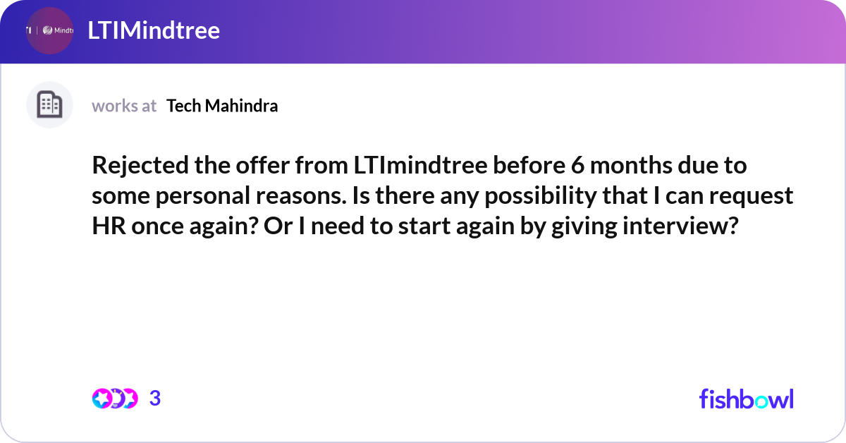 Rejected the offer from LTImindtree before 6 month... | Fishbowl