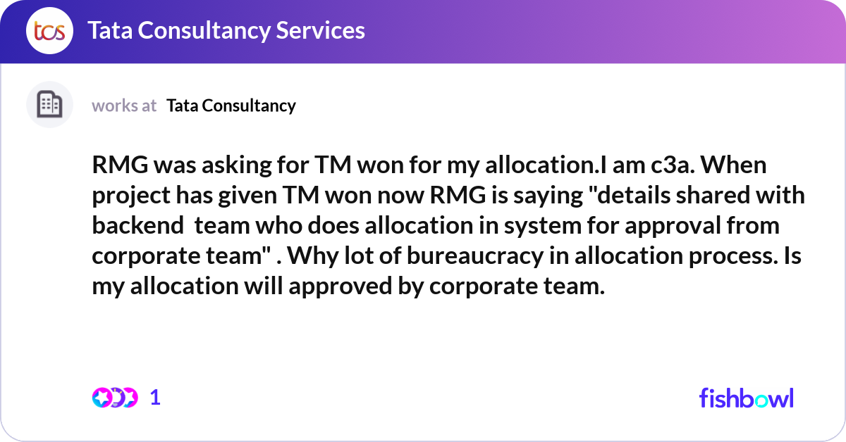 RMG was asking for TM won for my allocation.I am c... | Fishbowl