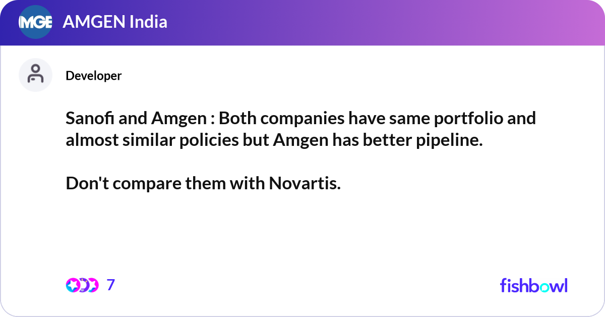 Sanofi and Amgen : Both companies have same portfo... | Fishbowl