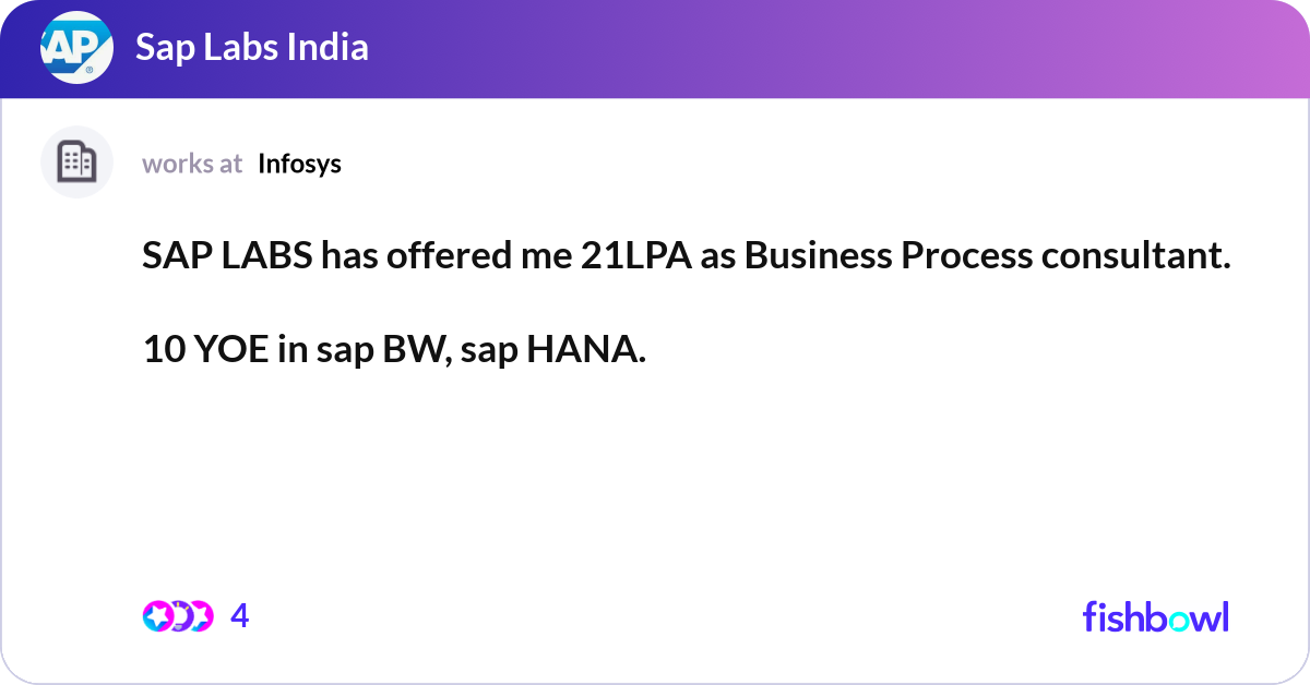 SAP LABS has offered me 21LPA as Business Process ... | Fishbowl