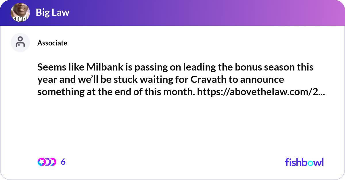 Seems like Milbank is passing on leading the bonus... | Fishbowl