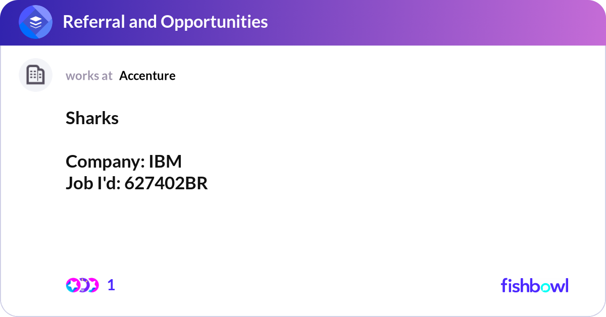 Sharks Company: IBM Job I'd: 627402BR Role: Secu... | Fishbowl