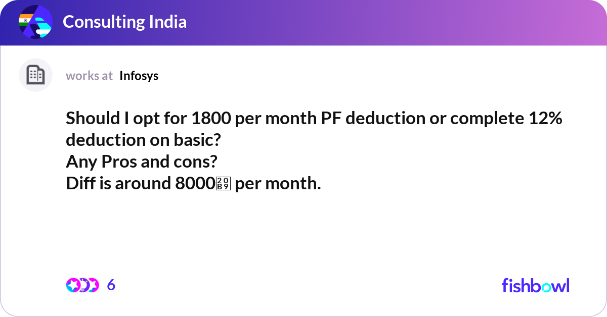 Should I opt for 1800 per month PF deduction or co... | Fishbowl