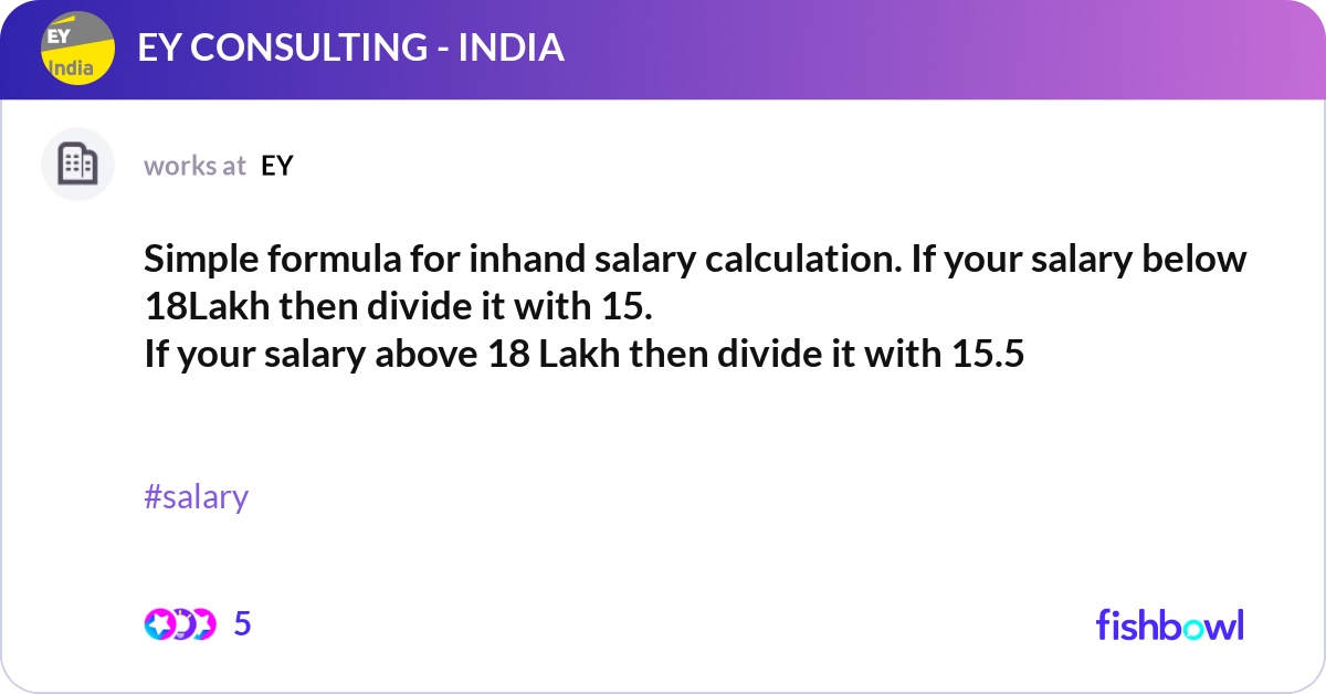 Simple formula for inhand salary calculation. If y... | Fishbowl