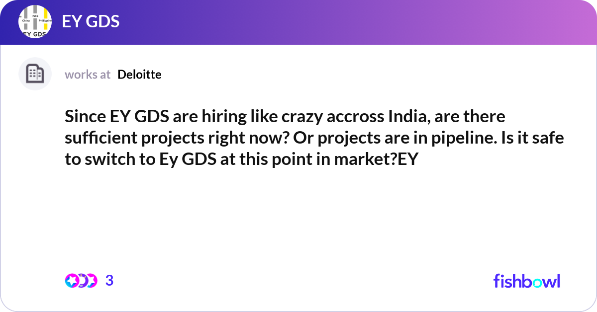 Since EY GDS are hiring like crazy accross India, ... | Fishbowl