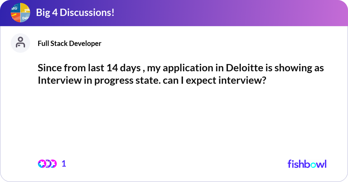 Since from last 14 days , my application in Deloit... | Fishbowl
