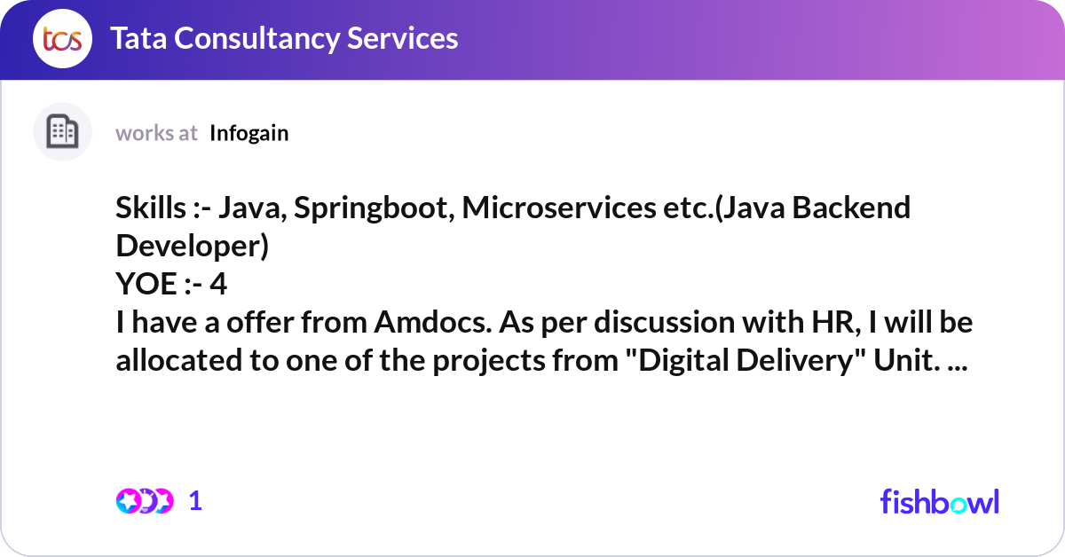Skills :- Java, Springboot, Microservices etc.(Jav... | Fishbowl