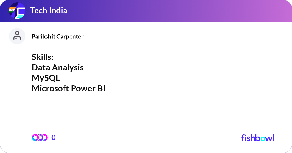 Skills: Data Analysis MySQL Microsoft Power BI Mic... | Fishbowl