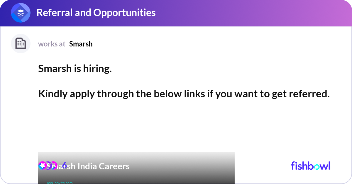 Smarsh is hiring. Kindly apply through the below ... | Fishbowl