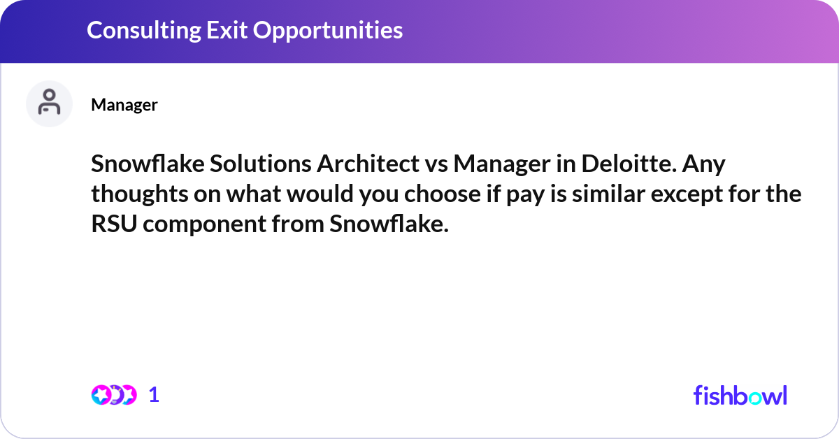 Snowflake Solutions Architect vs Manager in Deloit... | Fishbowl