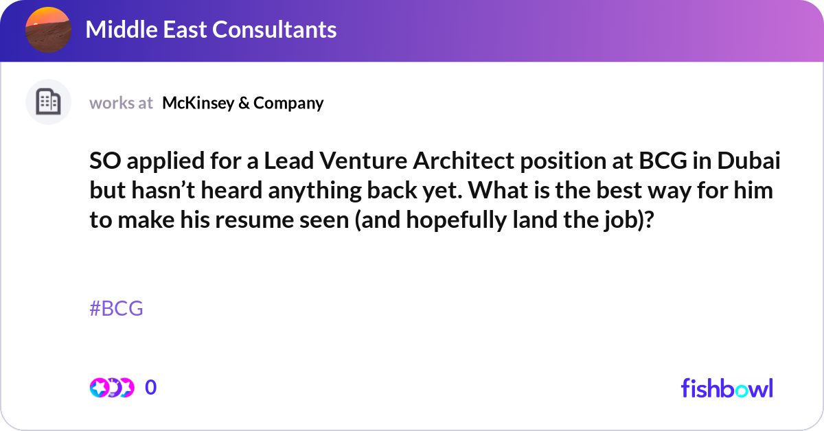 SO applied for a Lead Venture Architect position a... | Fishbowl