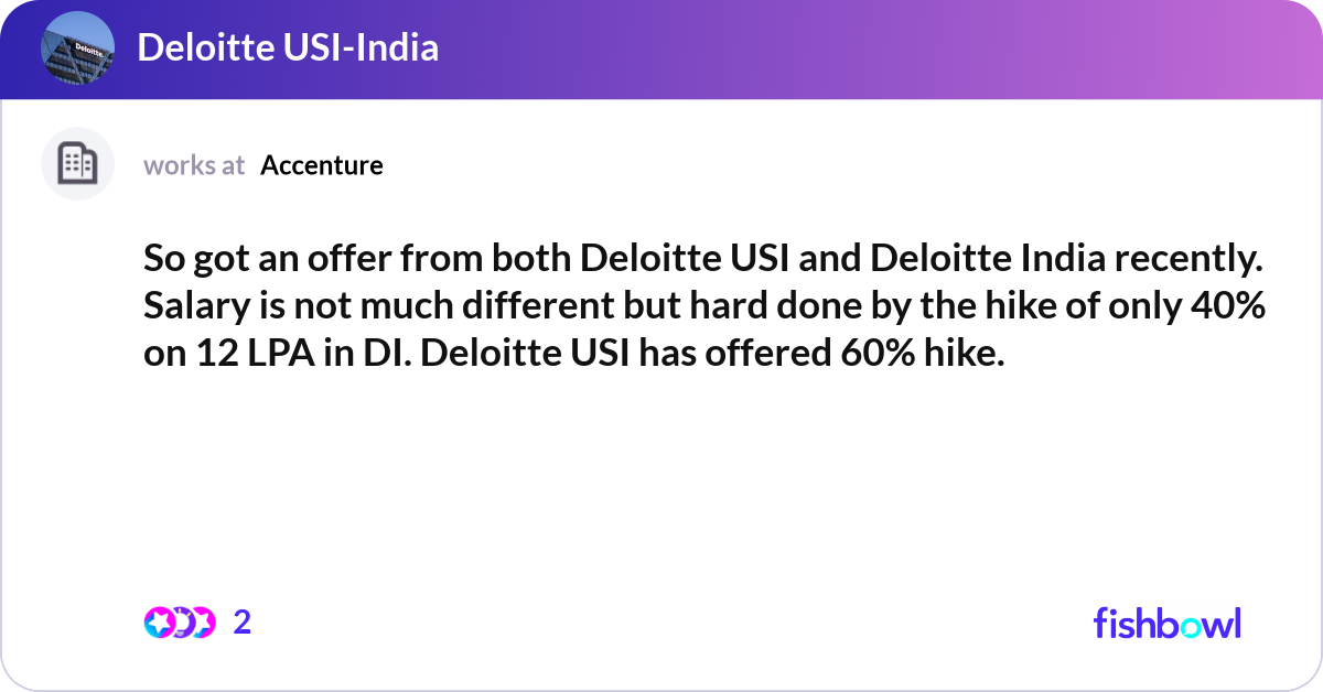 So got an offer from both Deloitte USI and Deloitt... | Fishbowl