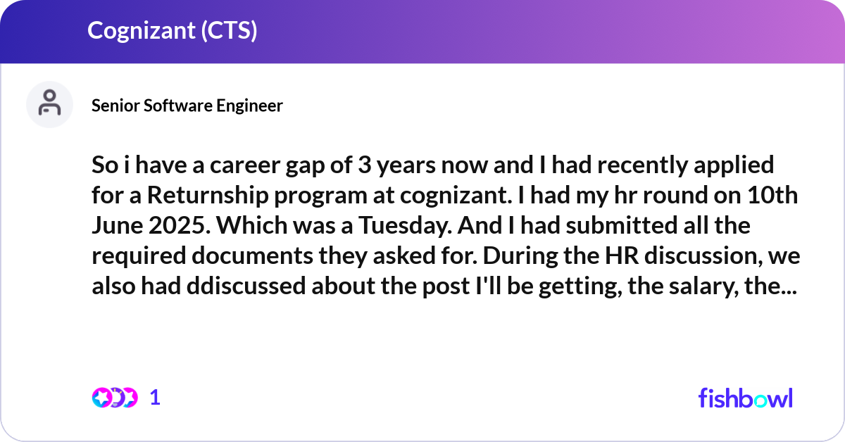 So i have a career gap of 3 years now and I had re... | Fishbowl