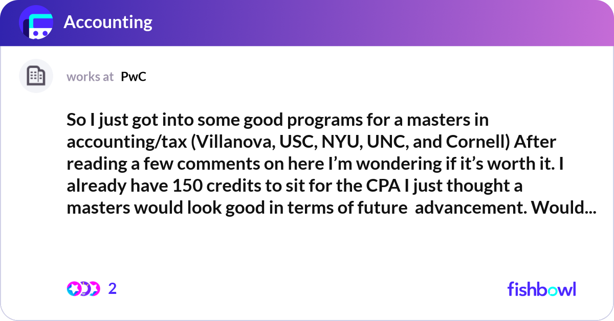 So I just got into some good programs for a master... | Fishbowl