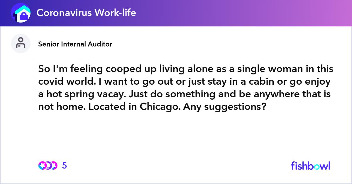 So I'm feeling cooped up living alone as a single ... | Fishbowl