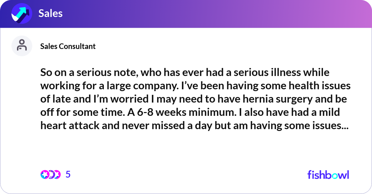 So on a serious note, who has ever had a serious i... | Fishbowl